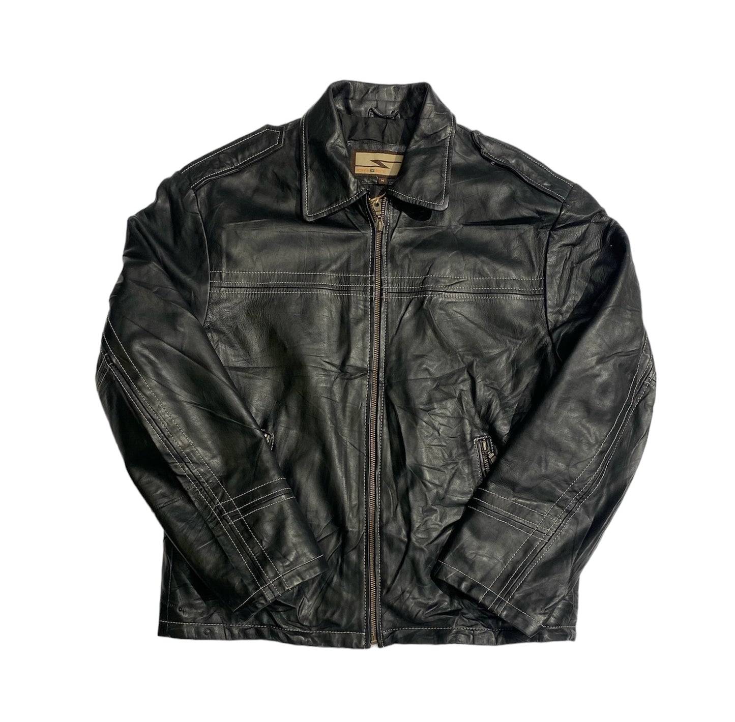 On-set stitched leather jacket – Яetrospect