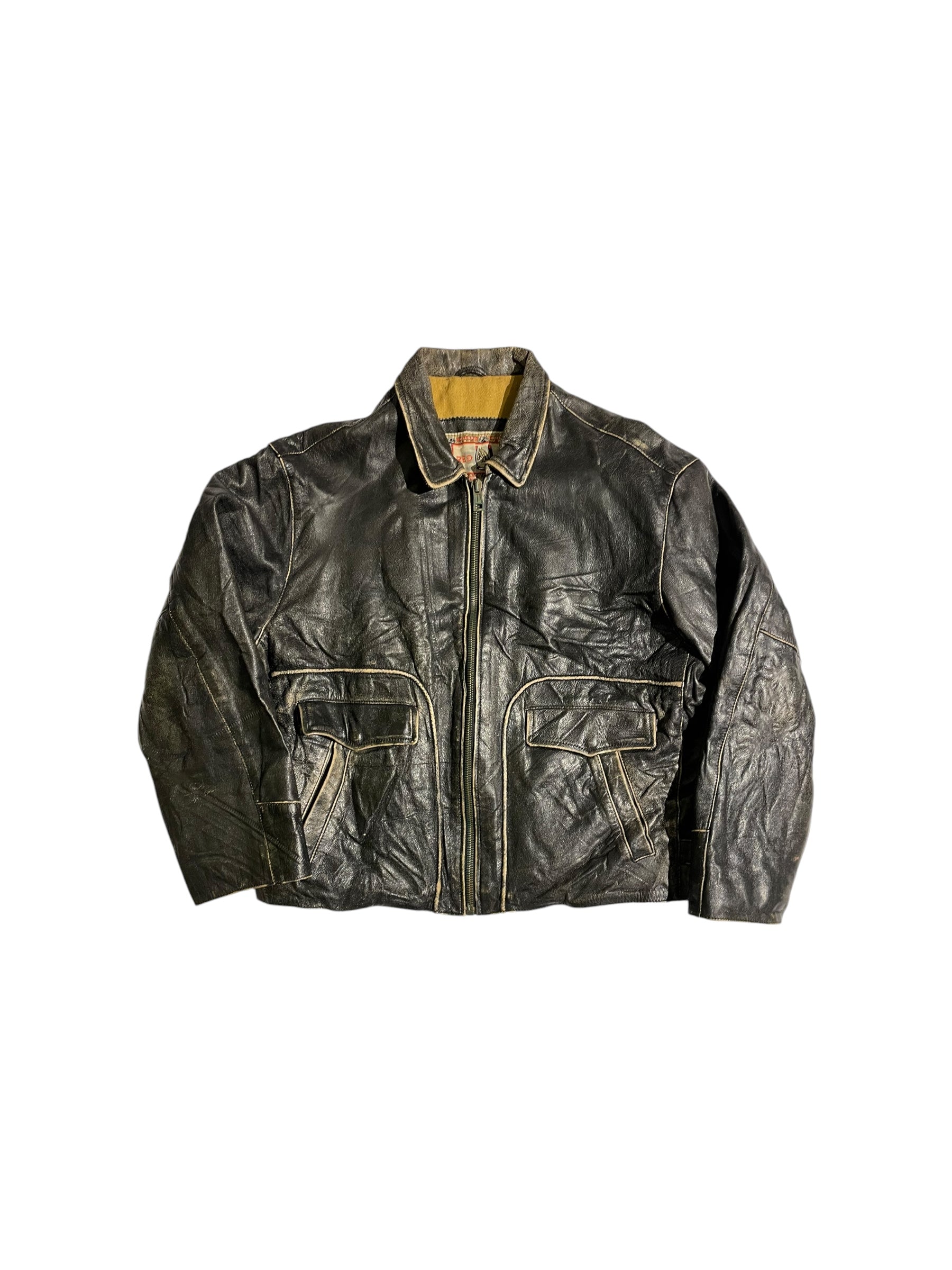 Red tips heavy leather jacket – Яetrospect