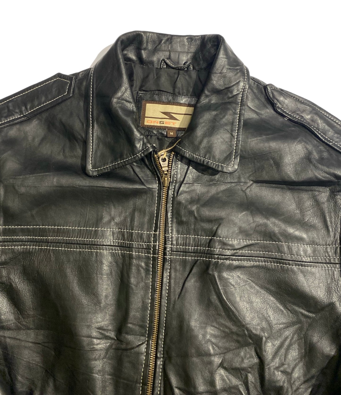 On-set stitched leather jacket – Яetrospect