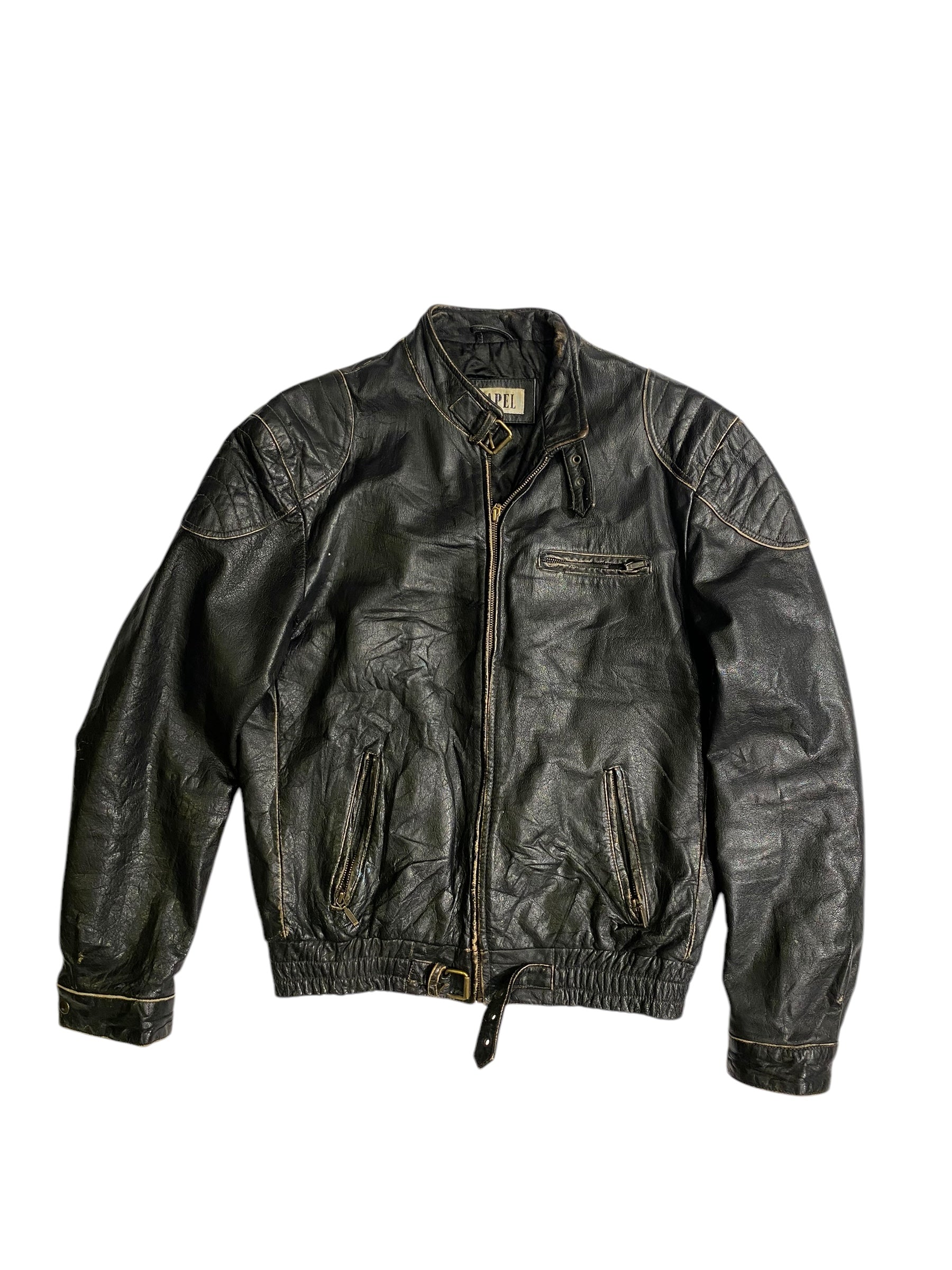 Lapel vntg heavy leather jacket – Яetrospect