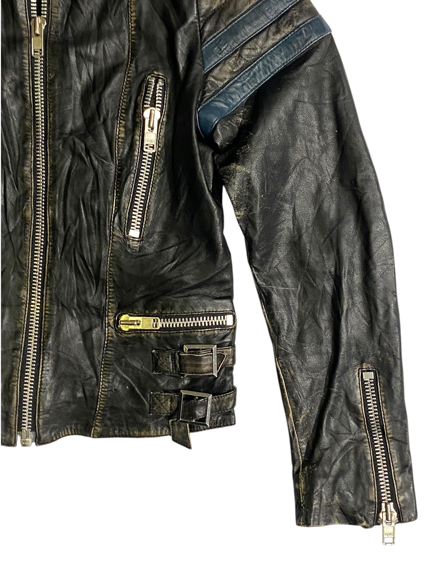 Motor-racing printed leather jacket – Яetrospect
